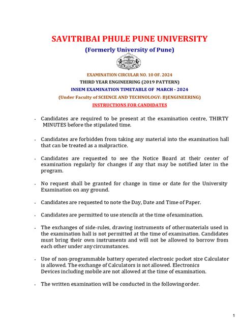 Te 2019 Pattern Insem Exam Timetable For March April 2024 Pdf