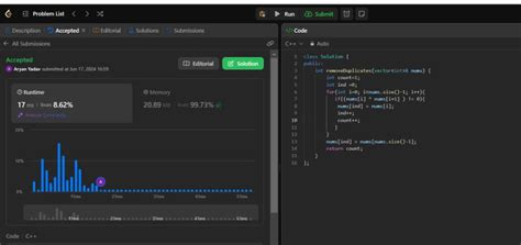 aryan yadav on linkedin 🚀 day 17 of 50 leetcode challenge remove duplicates from sorted array…