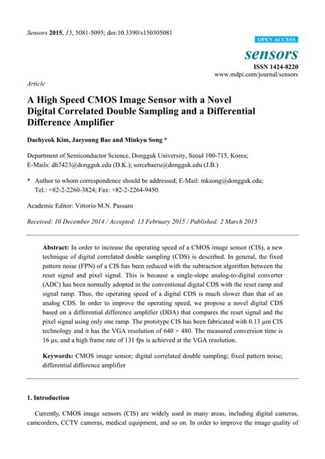 Pdf A High Speed Cmos Image Sensor With A Novel Digital Correlated Double Sampling And A