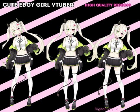 Cute Edgy Vtuber Girl Model Premade Vtuber Model Live2d Model Fully