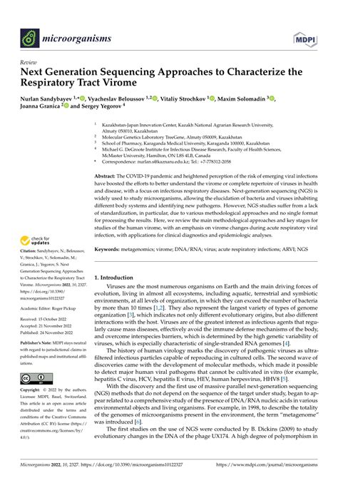 Pdf Next Generation Sequencing Approaches To Characterize The Respiratory Tract Virome