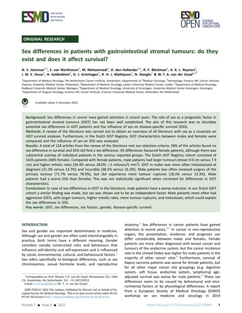 Pdf Sex Differences In Patients With Gastrointestinal Stromal Tumours