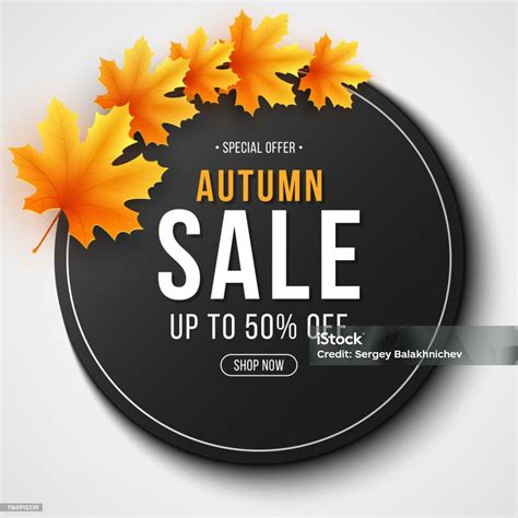 가을 세일 라벨 초대 기프트 카드 문자가 있는 웹 배너입니다 단풍이 있는 계절별 둥근 배너 단풍 잎 계절 세일 벡터 그림입니다 Eps 10 10월에 대한 스톡 벡터 아트 및