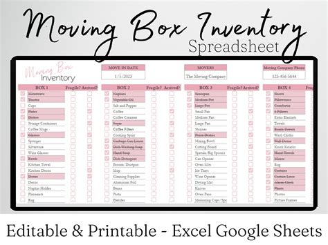 Moving Box Inventory Excel Spreadsheet Organized Moving Home Relocation Storage Inventory