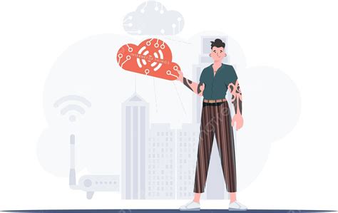 Man Holding Iot Icon For Tech Concept Infographic System Human Vector