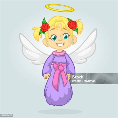 귀여운 해피 크리스마스 천사 문자입니다 벡터 일러스트 절연입니다 인쇄 포스터 스티커 인사말 카드 또는 초대장 디자인 겨울에 대한 스톡 벡터 아트 및 기타 이미지 Istock