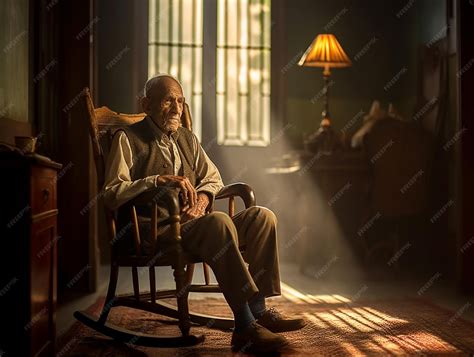 Premium Ai Image Old Man Sitting In Rocking Chair In A Room With