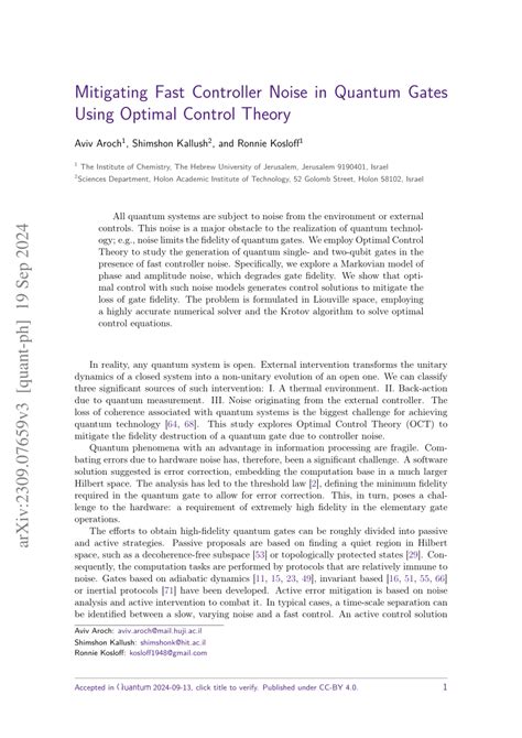 pdf mitigating controller noise in quantum gates using optimal