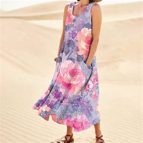 Купити Brisand Модна літня повсякденна зручна бавовняна сукня без рукавів із квітковим принтом