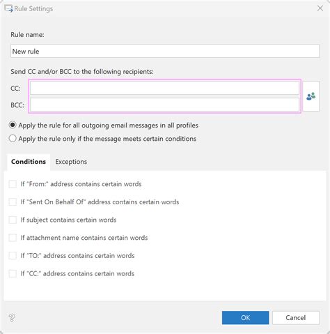 how to create auto bcc rules in outlook desktop