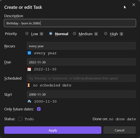 If Task Recurs Every Year Then On Tasks Toggle Task Done The Start