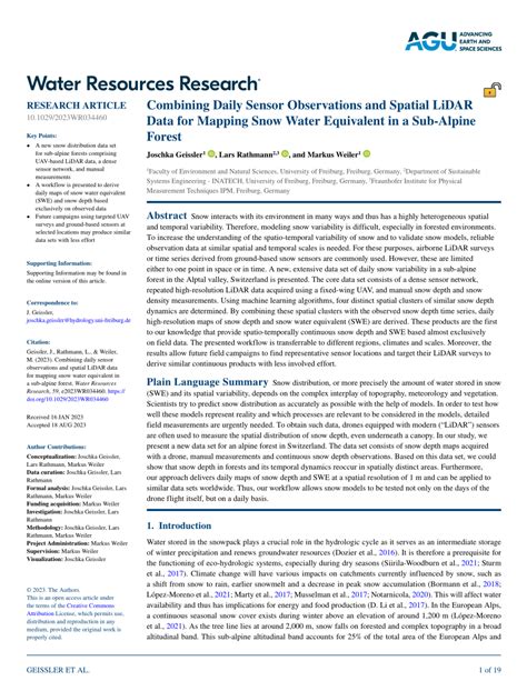 Pdf Combining Daily Sensor Observations And Spatial Lidar Data For Mapping Snow Water