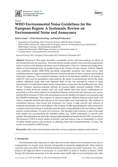 PDF WHO Environmental Noise Guidelines For The European Region A Systematic Review On