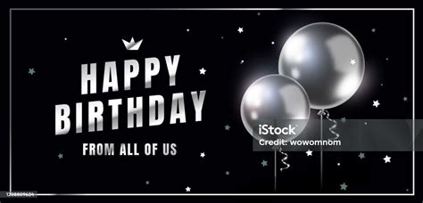 반짝이 색종이와 텍스트와 검은 배경에 3d 현실적인 실버 공기 풍선 벡터 수평 생일 그림 남성성에 대한 스톡 벡터 아트 및 기타