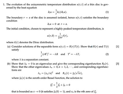 Solved 1 The Evolution Of The Axisymmetric Temperature