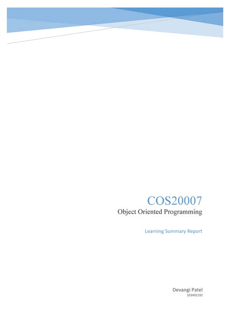 Learning Summary Report Cos Object Oriented Programming Learning Summary Report Devangi Patel