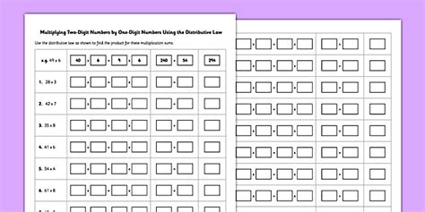 Editable Multiplying Two Digit Numbers By One Digit Numbers Using The