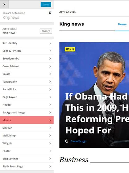 Wordpress Wie Man Menüs Mit Dem Customizer Verwaltet Wordpress 43 Hilfe Von Templatemonster