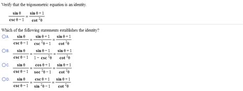 Solved Verify That The Trigonometric Equation Is An