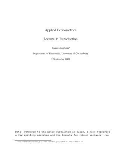 Applied Econometrics Lecture 1 Introduction Soderbom Net