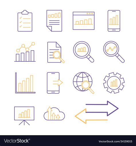 Data Analysis Line Style Icon Set Design Vector Image