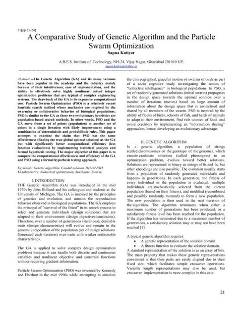 A Comparative Study Of Genetic Algorithm And The Particle Swarm