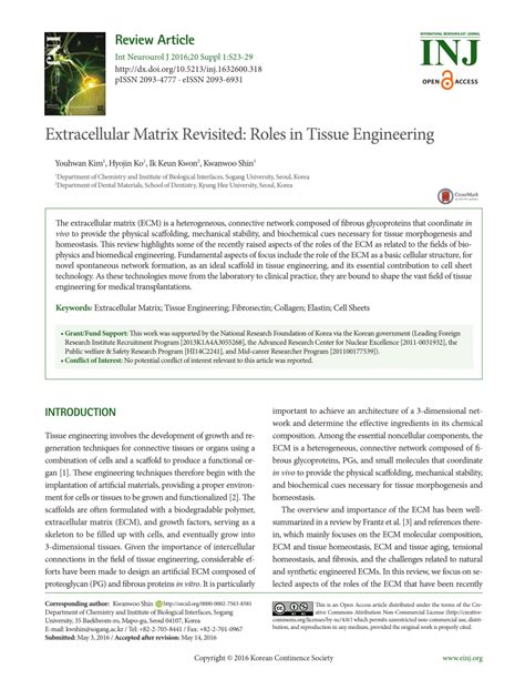 Pdf Extracellular Matrix Revisited Roles In Tissue Engineering