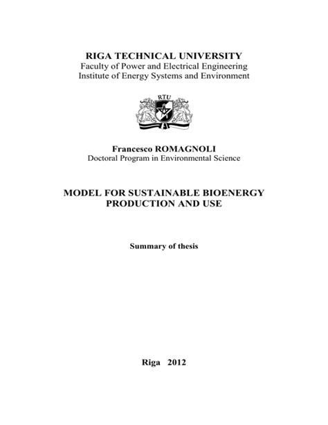 Riga Technical University Model For Sustainable