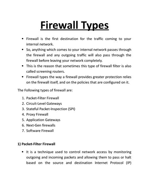 Firewall Types Firewall Types Firewall Is The First Destination For The Traffic Coming To Your