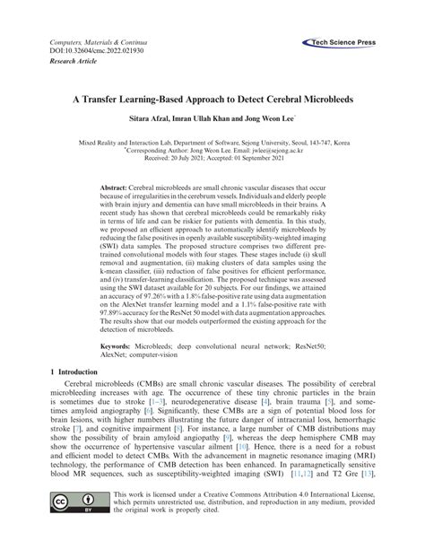 Pdf A Transfer Learning Based Approach To Detect Cerebral Microbleeds