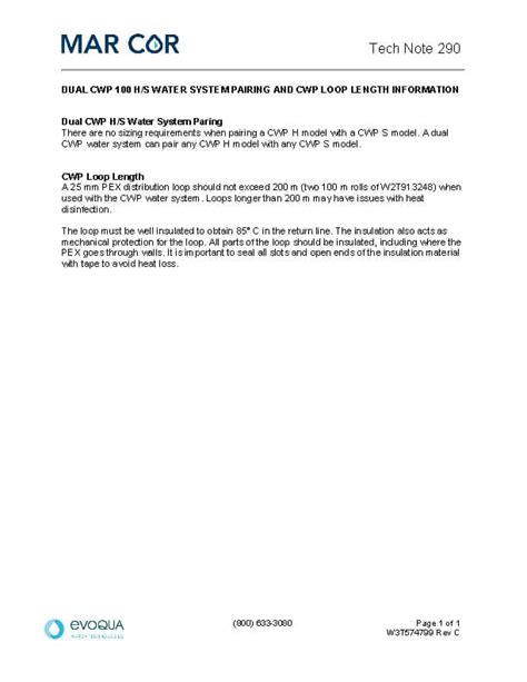 Tech Note 290 Dual Cwp 100 H S Water System Pairing And Cwp Loop Length