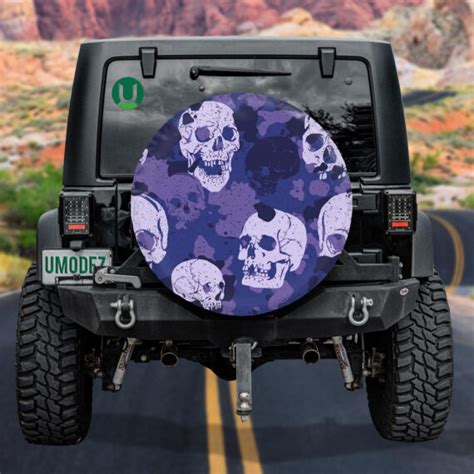 Navy Blue Grunge Camouflage With Human Skulls Spare Tire Cover Jeep