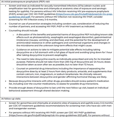 Guidelines On The Use Of Doxycycline Postexposure Prophylaxis