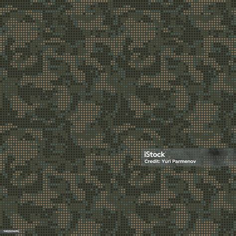 추상적인 하프톤 이음새가 없는 위장 지도된 작풍 짜임새 짙은 카키색 녹색의 도트 패턴 카모 디지털 배경 벡터 픽셀 아트 벽지 Led 조명에 대한 스톡 벡터 아트 및 기타