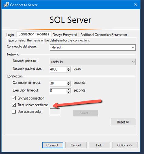 Issue With Making An Encrypted Connection To Sql Server With Sql