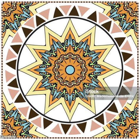 손그리기 만다라와 꽃 형상 패턴입니다 그림입니다 직물 섬유 두건 Scarg 인쇄에 대 한 0명에 대한 스톡 벡터 아트 및 기타