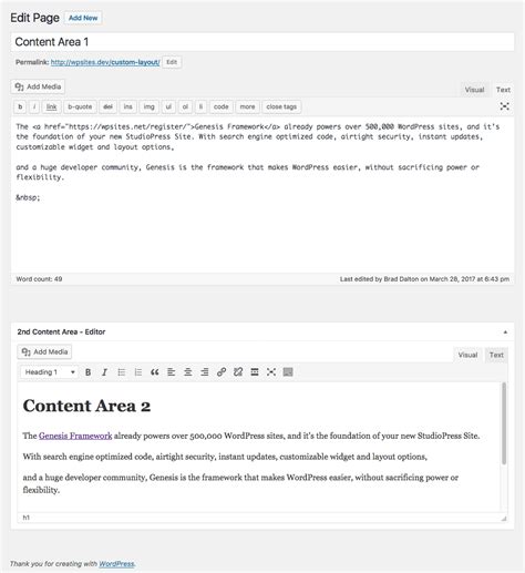 add wp editor to page template wp sites