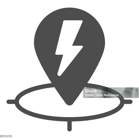 위치 맵 핀과 번개 솔리드 아이콘 전기 자동차 개념 흰색 배경에 포인트 기호를 충전 모바일 및 웹용 글리프 스타일의 번개 아이콘이 있는 맵 마크 벡터 그래픽 검은색에 대한