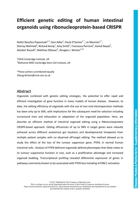 Pdf Efficient Genetic Editing Of Human Intestinal Organoids Using