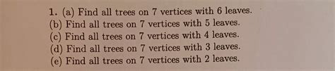 Solved 1 A Find All Trees On 7 Vertices With 6 Leaves
