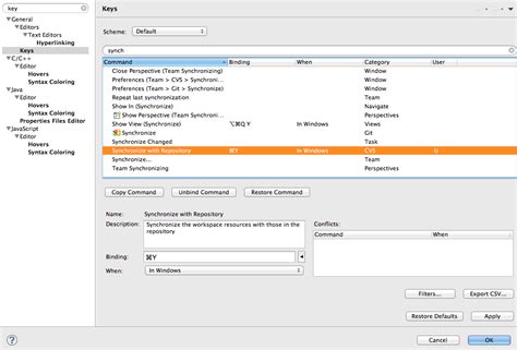 Eclipse Shortcut For Team Synchronize With Repository Stack Overflow