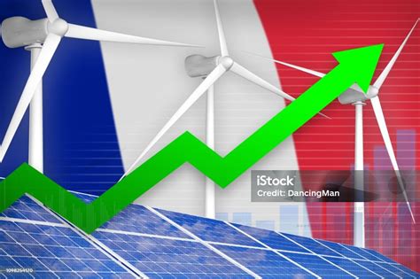 프랑스 태양 및 풍력 에너지 상승 차트 화살표 위쪽녹색 자연 에너지 산업 그림 3 차원 일러스트 레이 션 0명에 대한 스톡 사진