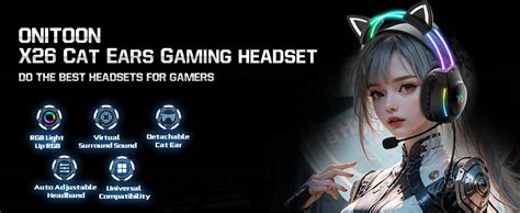 Onitoon Gaming Headset With Microphone Cat Ear Headphones