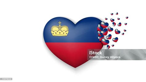 마음 그림에서 리히텐슈타인의 국가 플래그 와 함께 리히텐슈타인 나라 사랑 리히텐슈타인의 국기는 흰색 바탕에 작은 마음 밖으로 날아 8월에 대한 스톡 벡터 아트 및 기타