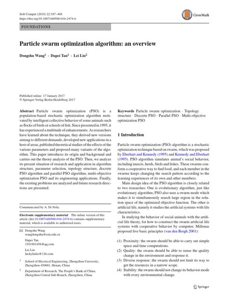 Particle Swarm Optimization Algorithm An Overview Pdf Mathematical