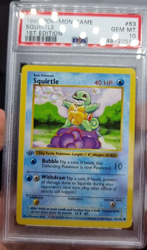 Pokémon Graded Card Pokemon Grey Stamp Squirtle 1st Edition Psa 10 Base Set Shadowless 1999