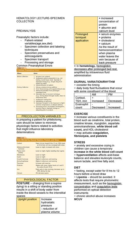 Hematology Lecture Specimen Collection Hematology Lecture Specimen