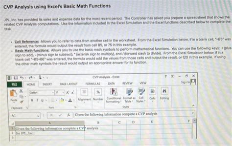 Solved Cvp Analysis Using Excels Basic Math Functions Jpl