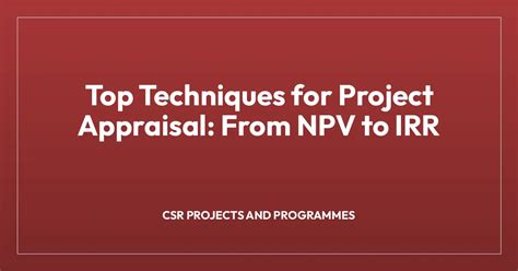 Top Techniques For Project Appraisal From Npv To Irr • Csr Education