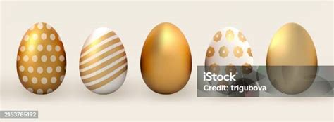 3d 일러스트 레이 션 벡터 꽃과 줄무늬 부활절 세트와 황금 흰 달걀 3차원 형태에 대한 스톡 벡터 아트 및 기타 이미지 3차원 형태 개성 개념 개체 그룹 Istock
